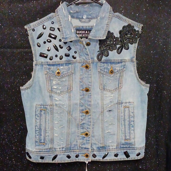 Jackets & Coats | Light Blue And Black Custom Denim Vest | Poshmark